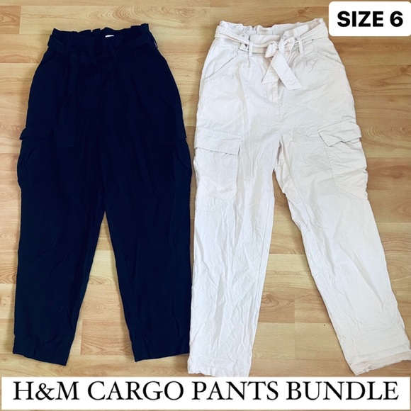 H&M | Pants & Jumpsuits | Hmhigh Waisted Cargo Pants Paperbag Tie Pants Bundle Black 1 White ...